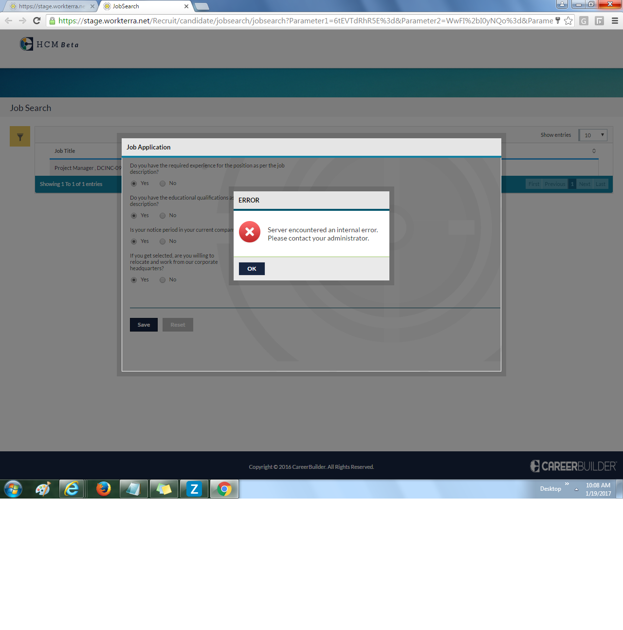Wt 7892 Careerbuilder Demo Company Sever Error On Job Application